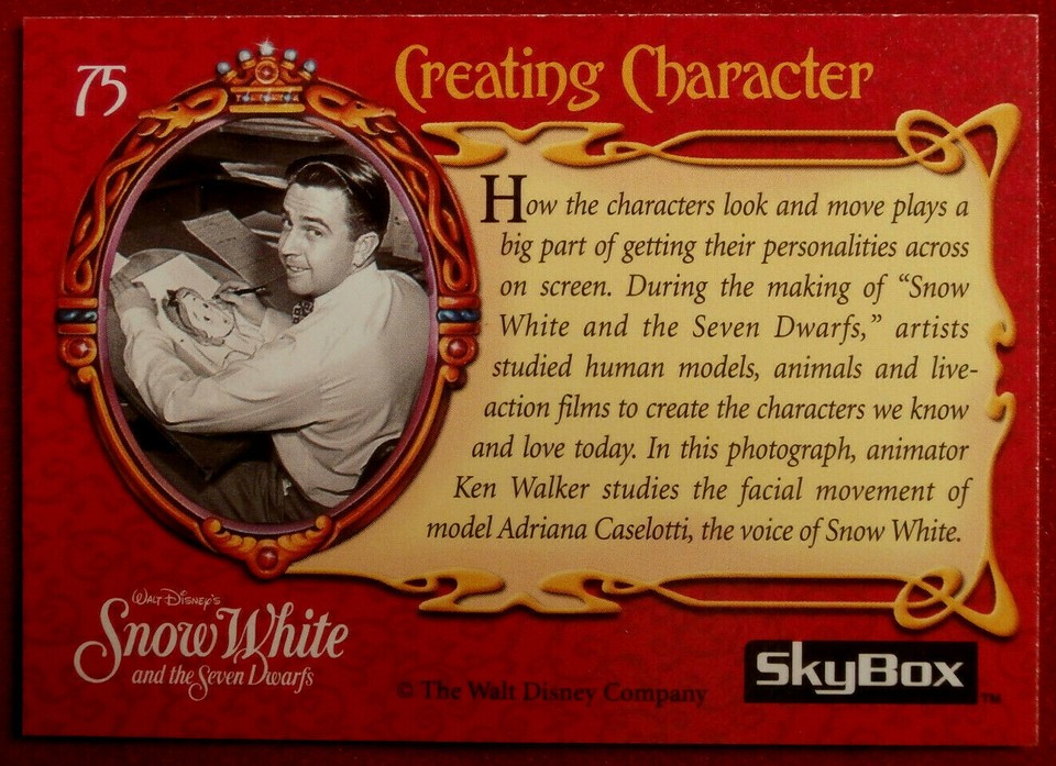 Walt Disney's SNOW WHITE - Card # 75 - CREATING CHARACTER - Skybox 1993 ...