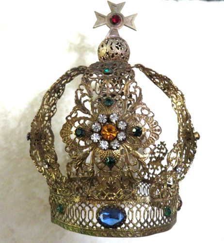 Antique Multi Jeweled Filigree Metal Crown for child Jesus statue | eBay
