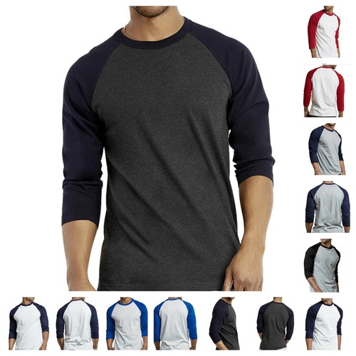 Mens T-Shirt Sports Active Team 3/4 Sleeve Baseball Raglan Crew Neck ...