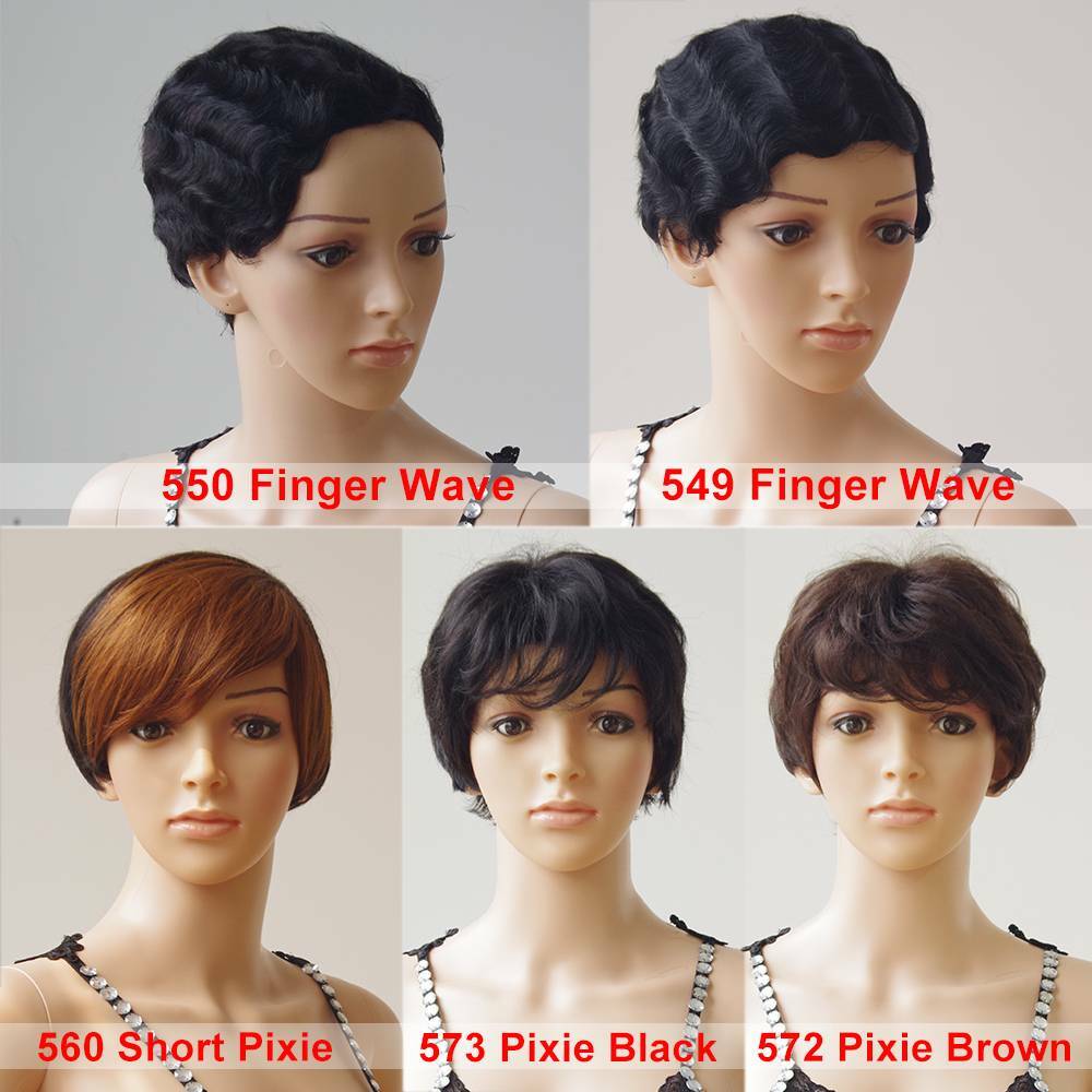 100 Real Remy Brazilian Human Hair Full Wig Short Straight Wavy Black ...