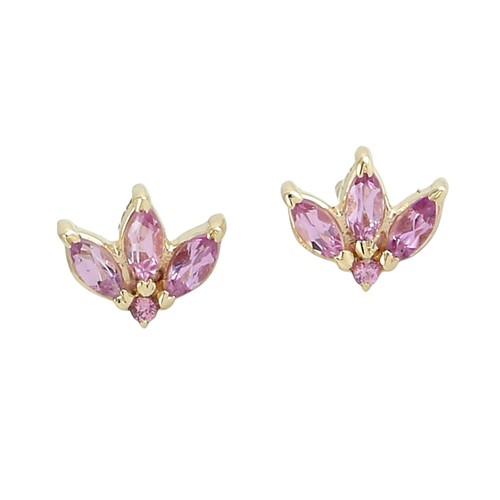 Pink Sapphire Lotus Stud Earrings 14K Gold Delicate Floral Jewelry ...