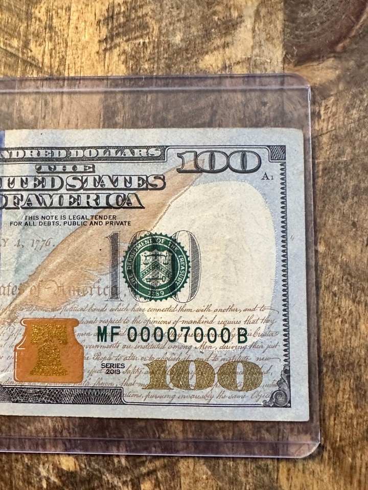 $100 DOLLAR BILL LOW SERIAL NUMBER 00007000 | eBay