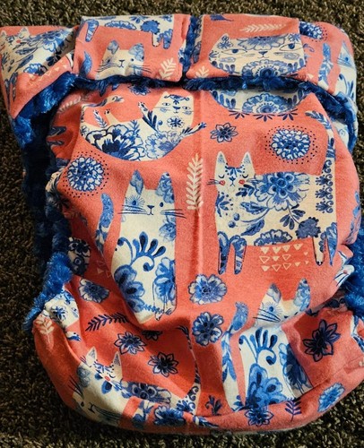 Adult Cloth Diaper Blue Minky Lining, Kitty Print | eBay