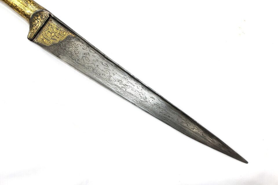 Pesh-Kabz Dagger Knife Damascus Steel Blade Pure Gold Koftgari Inlay ...