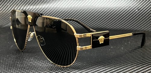 VERSACE VE2252 100287 Gold Dark Grey 63 mm Men's Sunglasses ...