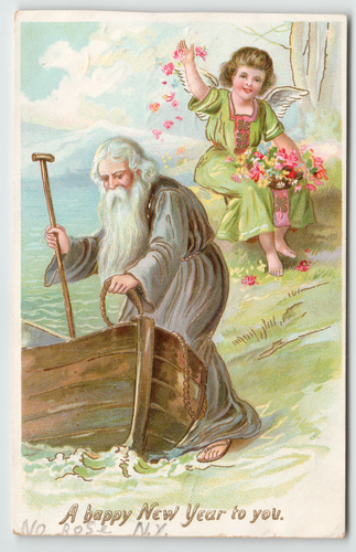 Postcard Tuck No. 113 Happy New Year Old Man Getting in Boat- Gilded | eBay
