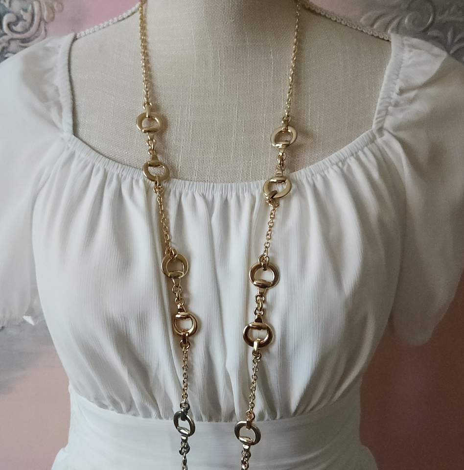 Charter Club Gold Tone Long Necklace | Horsebit Link Chain | 38 ...