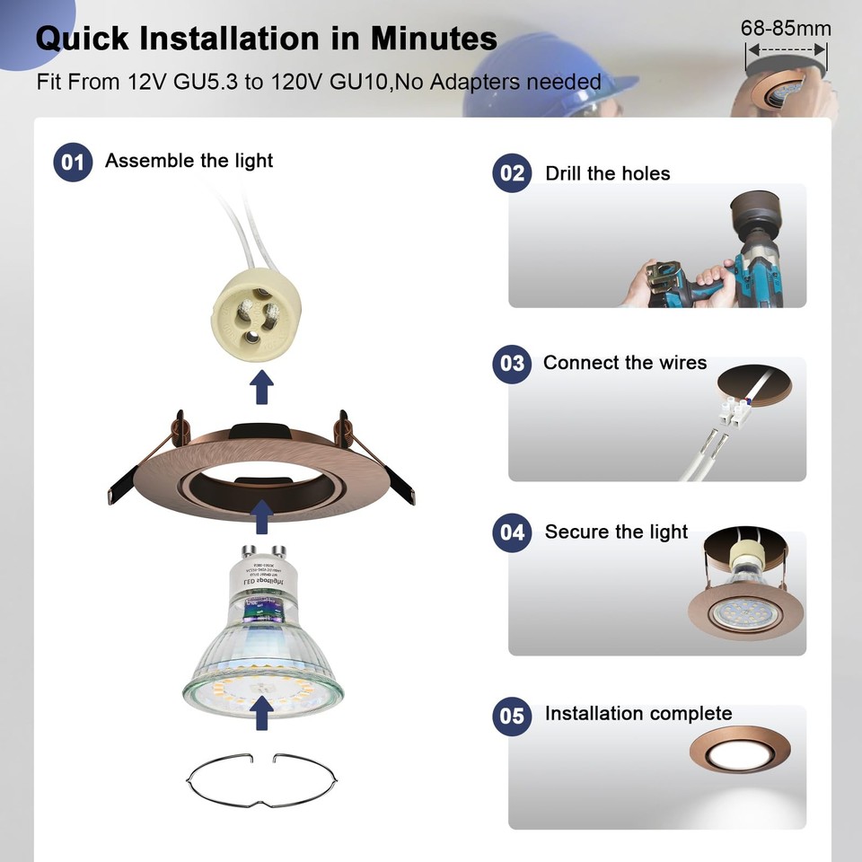 6 Pack Round Recessed Spotlights Trim Ring Fitting, Compatible with ...