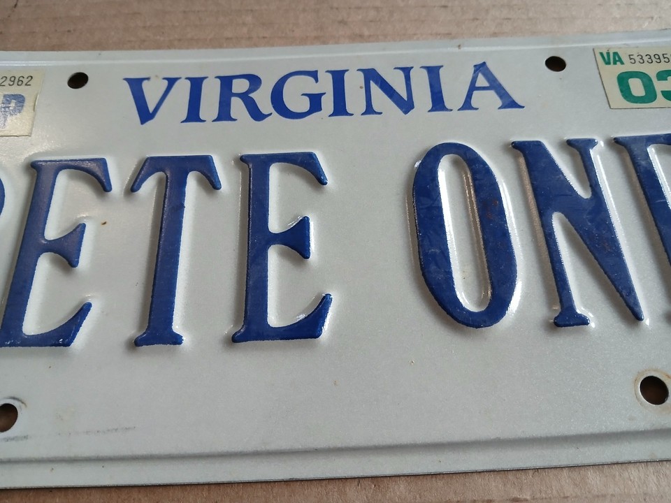 Vanity License Plate "PETE ONE" Virginia - VA | eBay