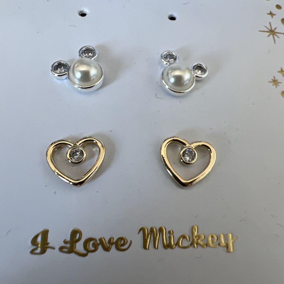 Disney 2 Pairs 14ak Gold Flag Plated Earring Studs Gold Pearl | eBay UK