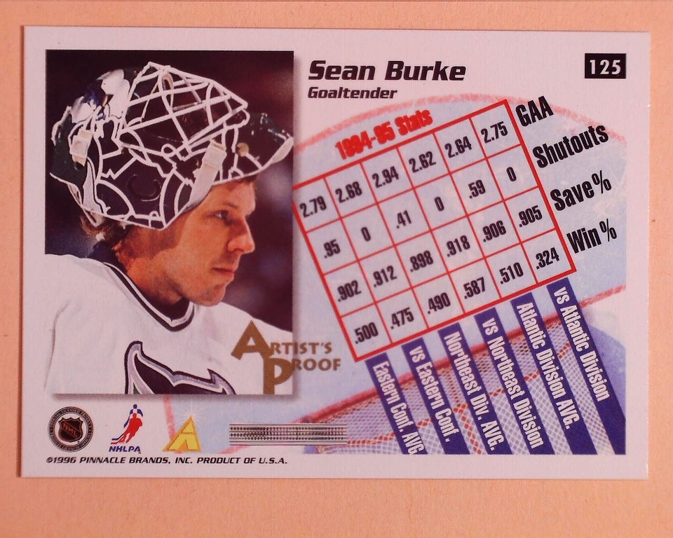 1995-96 PINNACLE SUMMIT ARTIST PROOF #125 SEAN BURKE HARTFORD WHALERS ...