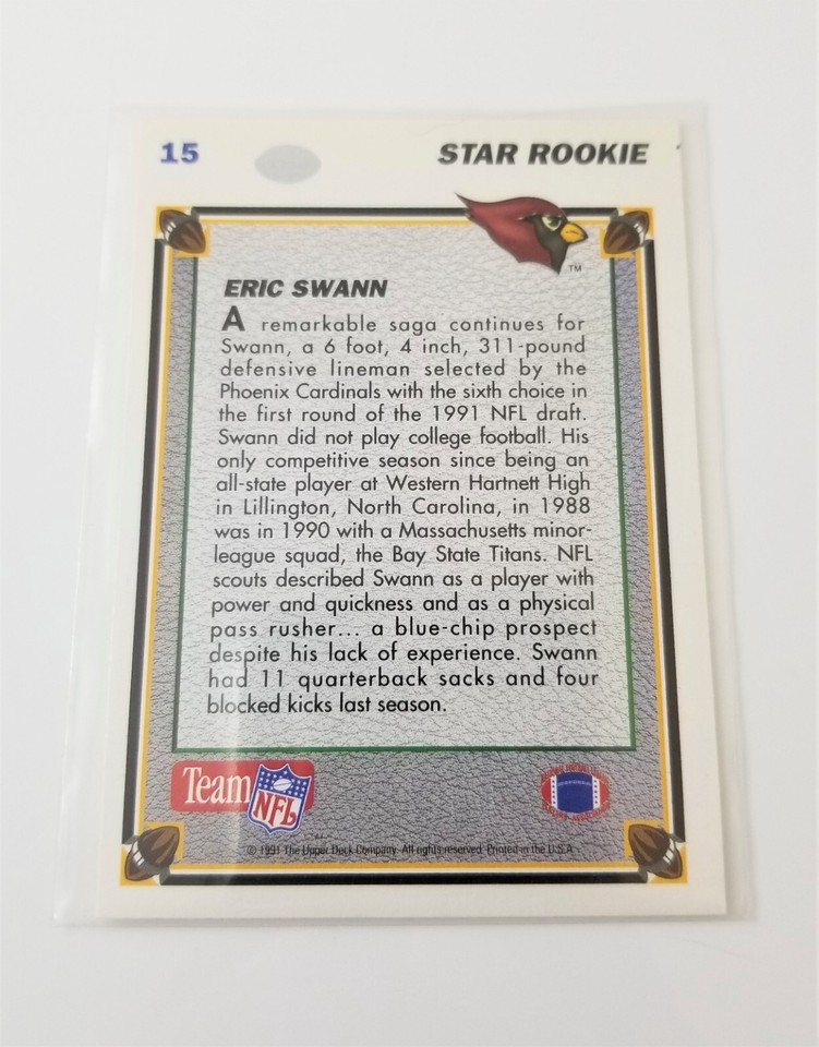 1991 Upper Deck #15 Eric Swann RC Rookie NFL Football Card Phoenix ...