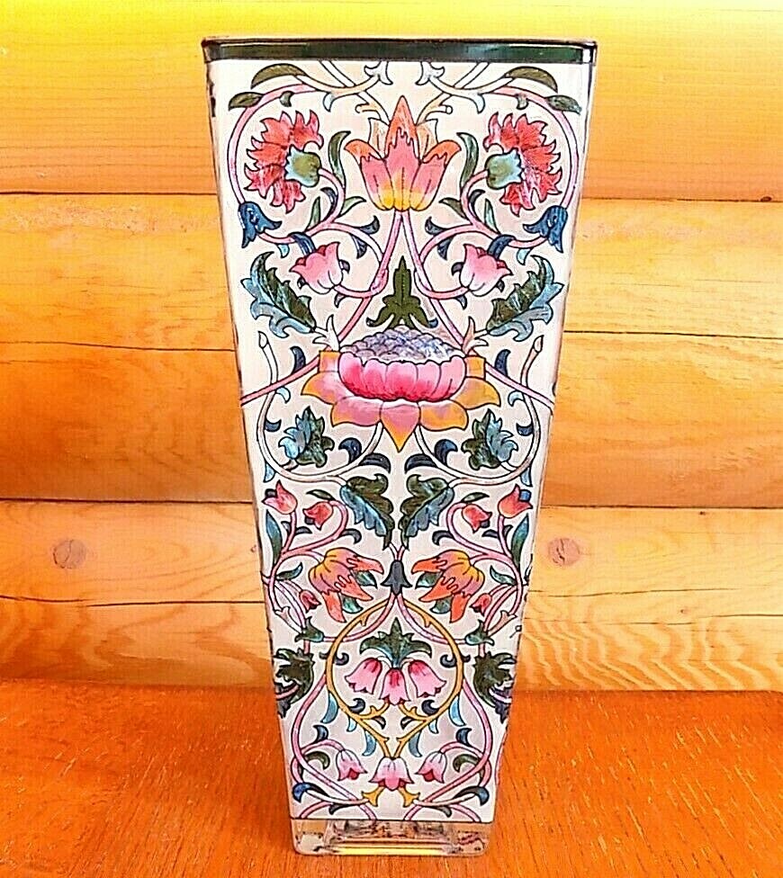 AMIA Glass Floral 10" Vase ~~ Hand Painted ~~ NEW | eBay