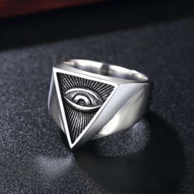 Men's Triangle Pyramid Masonic Ring Stainless Steel Biker All Seeing ...