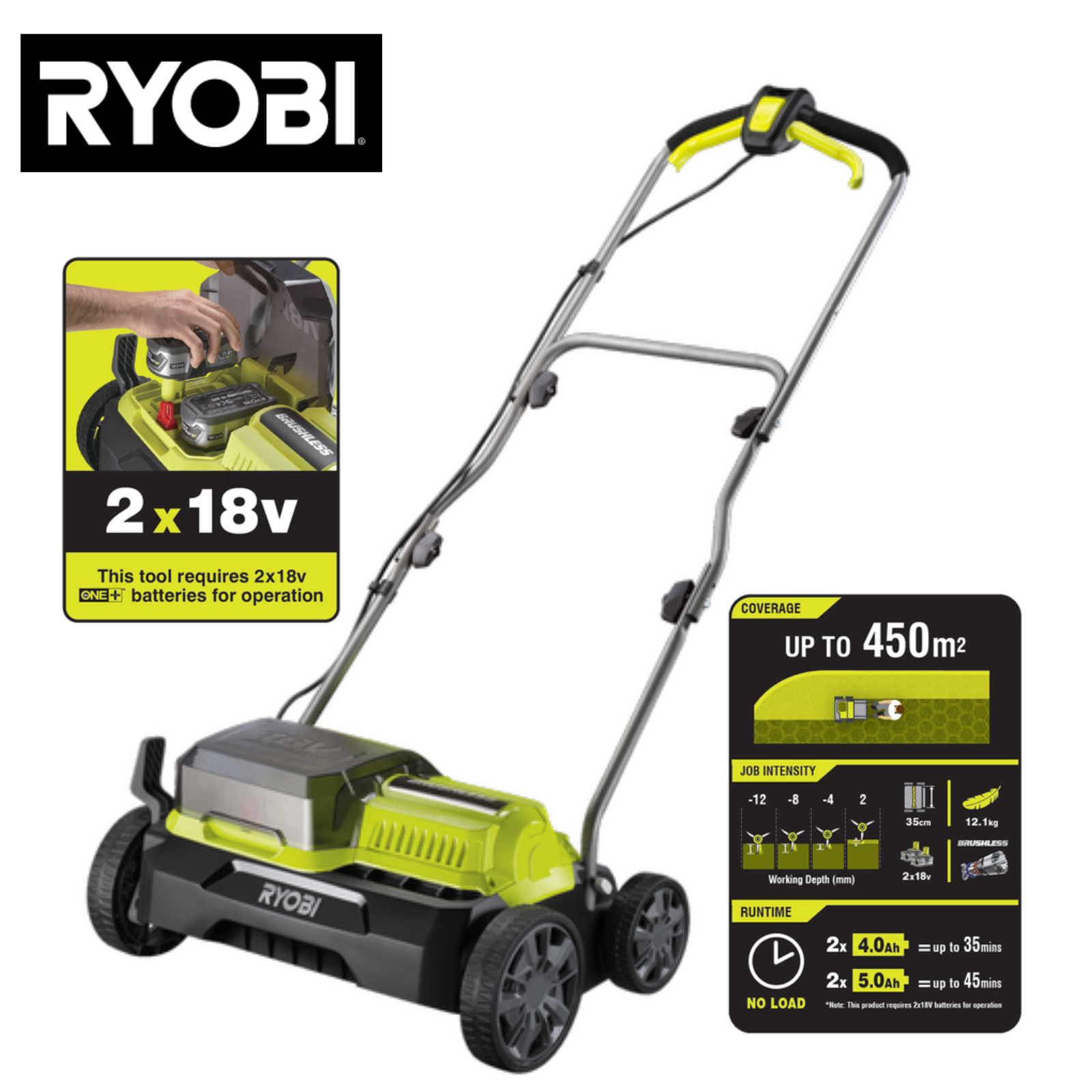 RYOBI ONE+ Lawn Scarifier Aerator Cordless 18V Dethatcher Battery ...