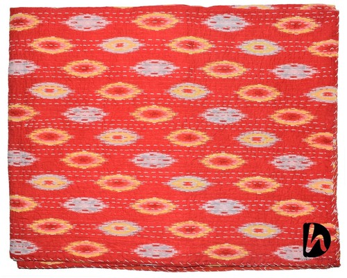 Red Blanket Cotton Ralli Kantha Quilt Coverlet Floral Bedcover Ethnic ...