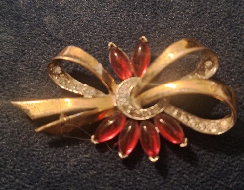 RUBY RED RHINESTONE VINTAGE 925 STERLING SILVER BOUCHER PIN BROOCH ...