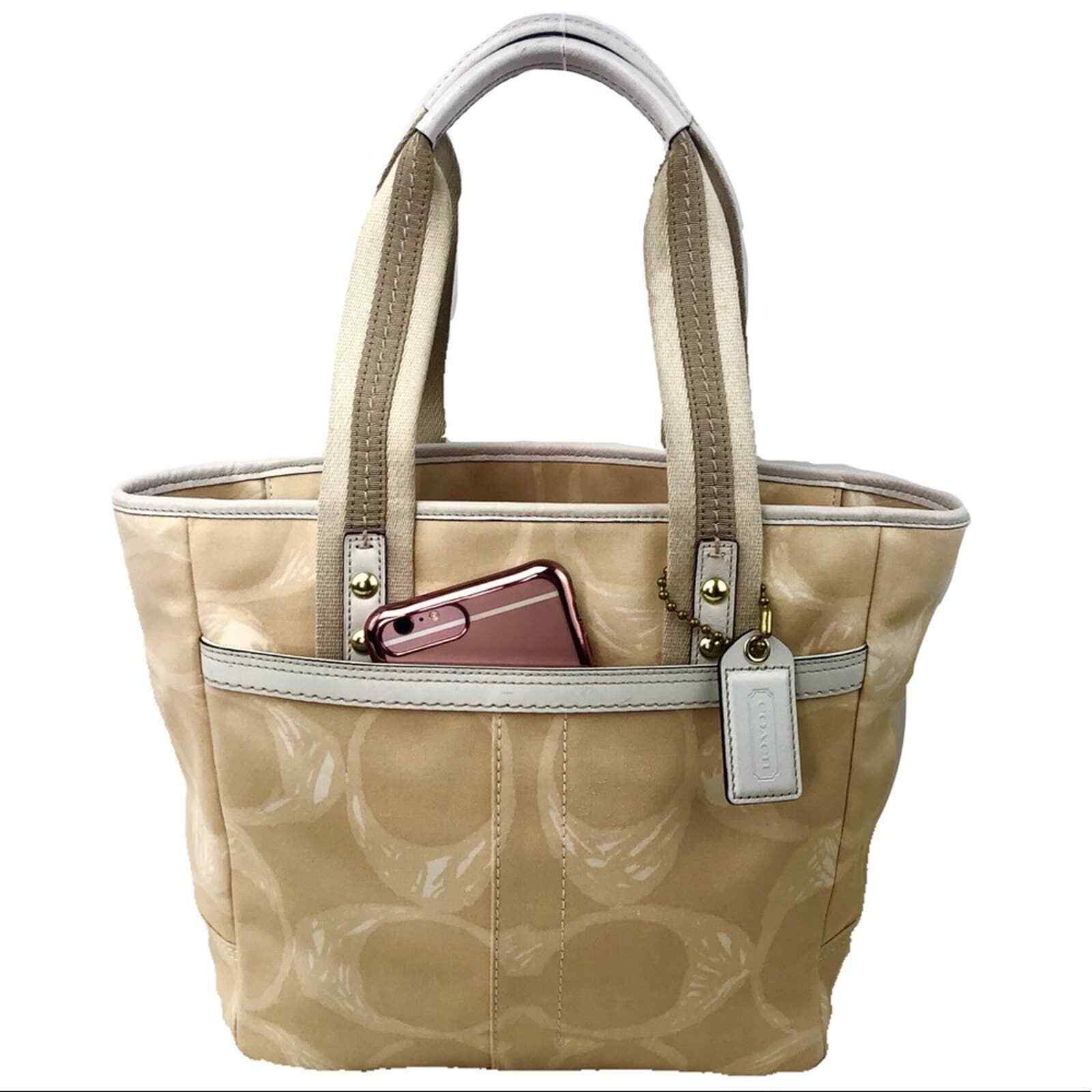 Coach Signature Print Cream Yellow Textile Tote - Gem
