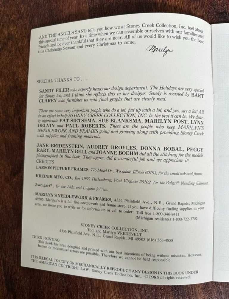 Stoney Creek “And The Angels Sang” Book 16 Cross Stitch Chart 1985 ...