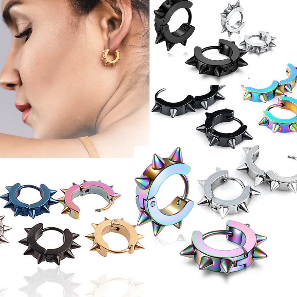 Stainless Steel Hoop Earrings Men Women Punk Dangle Spikes Piercing ...