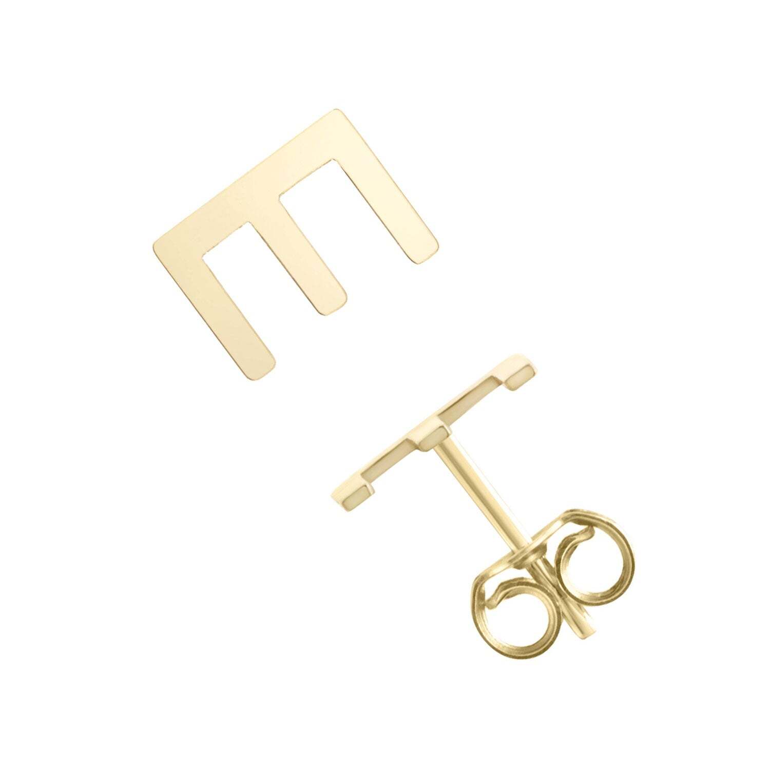 14K Yellow Gold 6.4X5.5Mm Polished Initial-E Post Earrings With Push ...