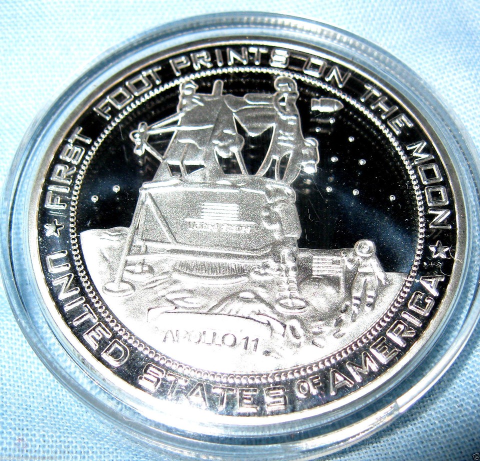 Moon Landing Silver Coin Apollo Lunar Astronauts Armstrong Buzz Aldrin ...