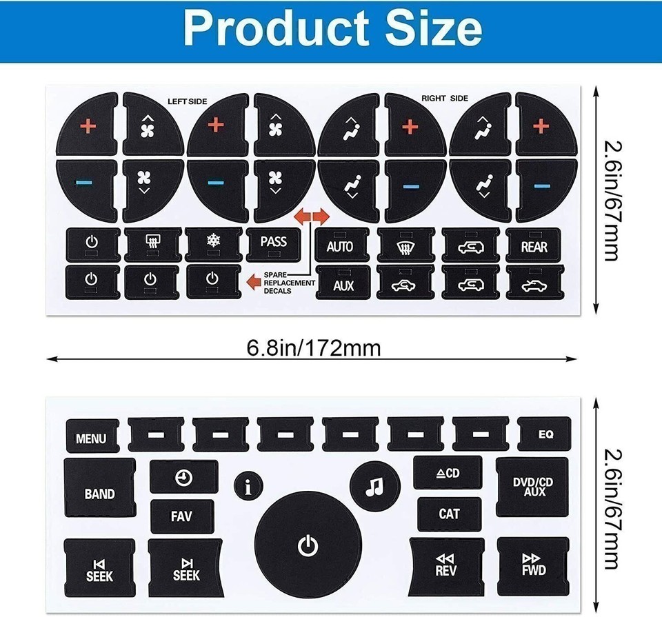 2 sheet AC Control Radio Dash Button Repair Kit Sticker for Chevy GMC ...