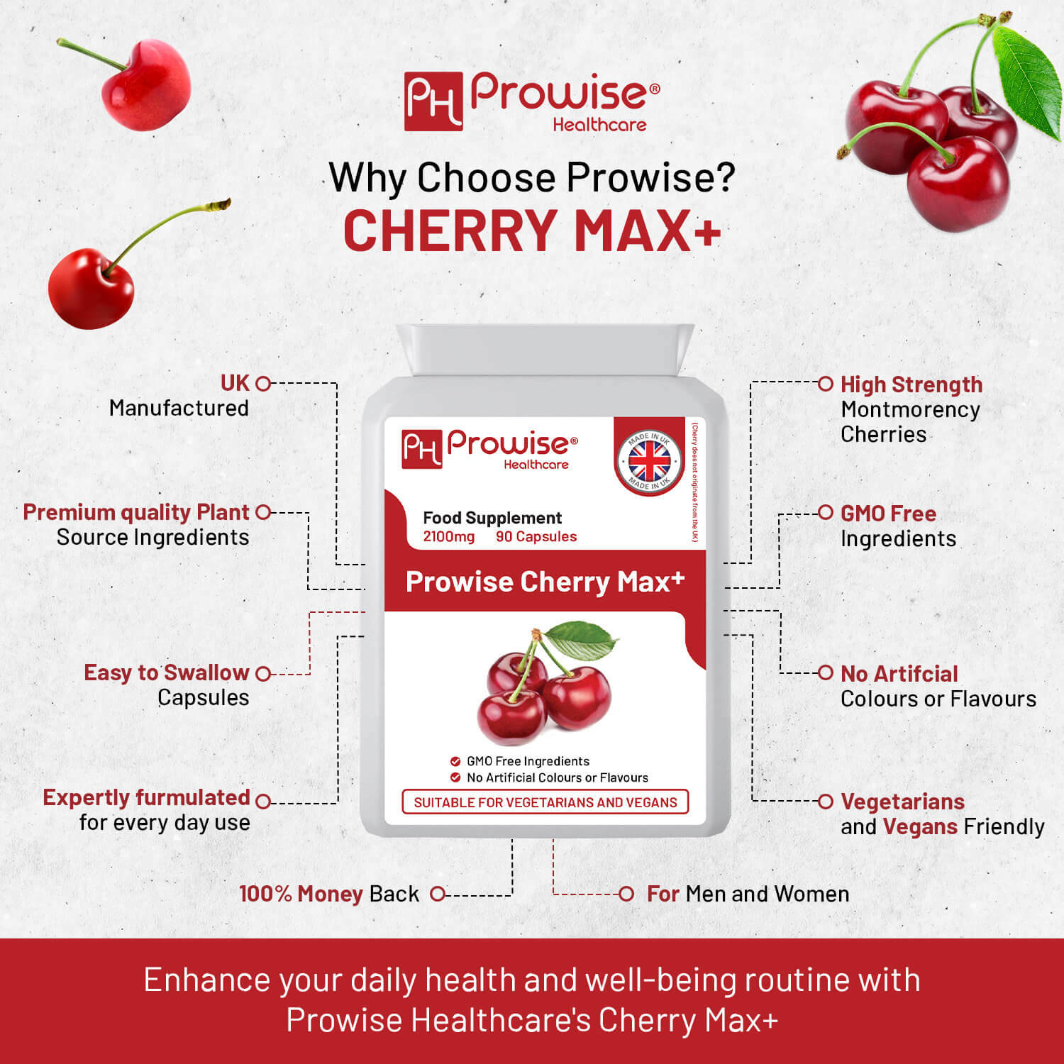 Cherry Max+ 2100mg 90 Vegan Capsules High Strength - Prowise Healthcare ...