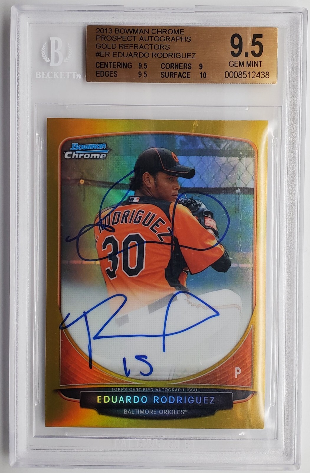 2013 Bowman Chrome Gold Eduardo Rodriguez Autograph RC 16/50 BGS 9.5 w ...