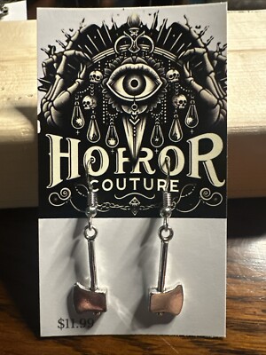 Gothic Hatchet Axe Blade Dangle Earrings Polished Silver Finish Horror ...