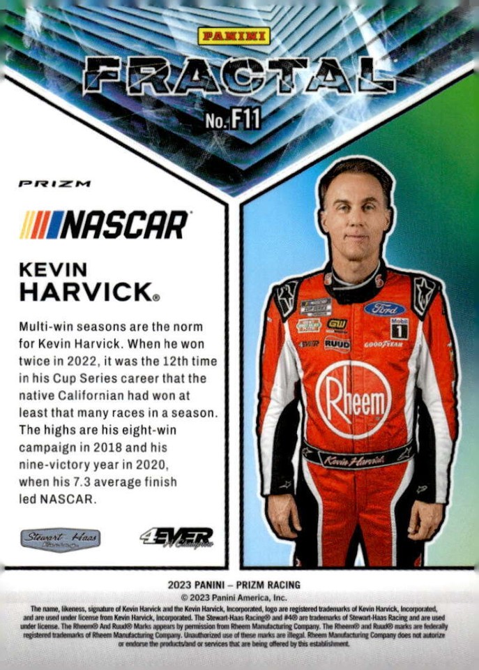 KEVIN HARVICK 2023 Panini Prizm Fractal #11 Base NASCAR Racing ID:95697 ...