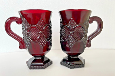 Ruby Red Glass Avon Cape Cod Footed Pedestal Irish Coffee Mugs Set of 2 ...