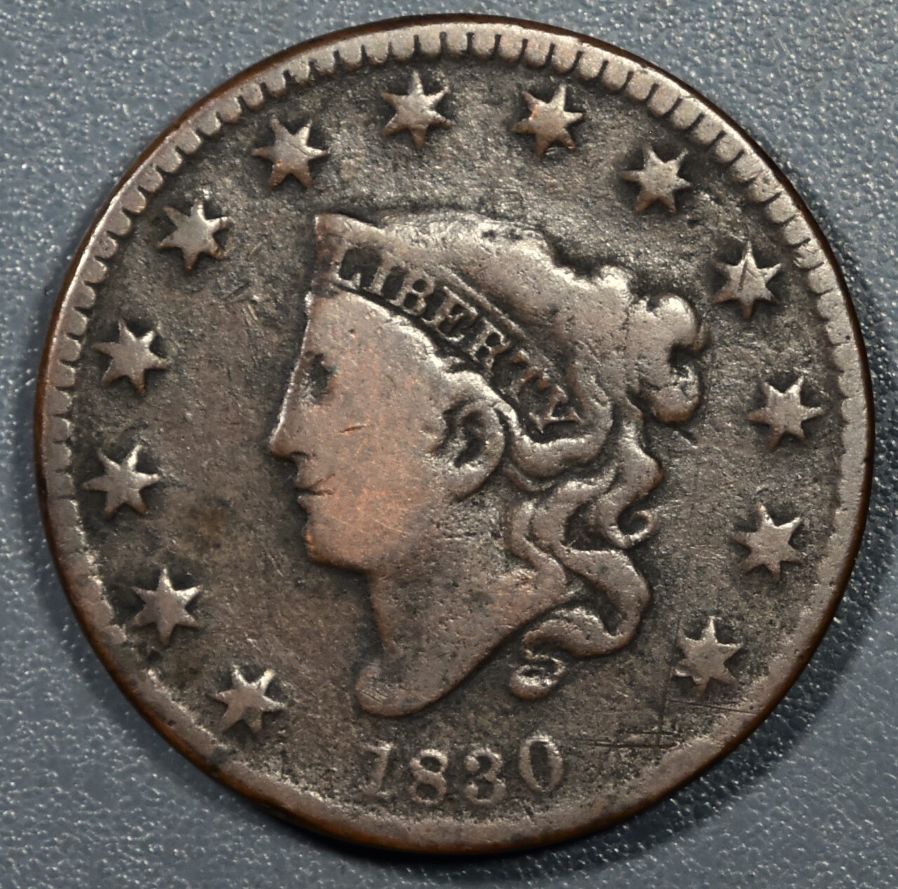 1830 1C LIBERTY CORONET HEADLARGE CENT Large Letters KM# 45.1 Grade: F ...