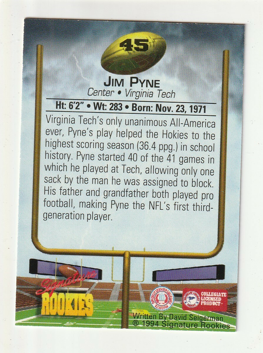 jim pyne 1994 signature rookies authentic signature 866/7750 | eBay