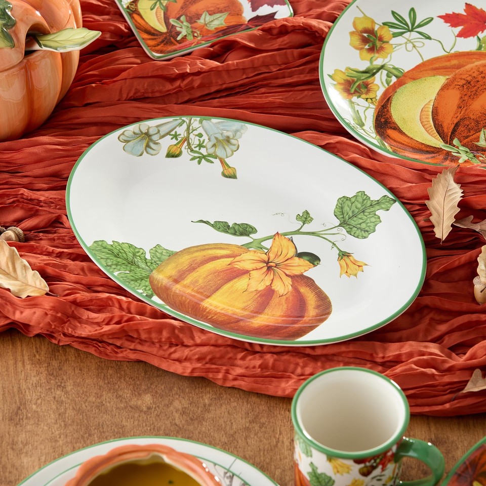 Harvest Fields 14” x 10” Ceramic Oval Platter – Elegant Farmhouse ...