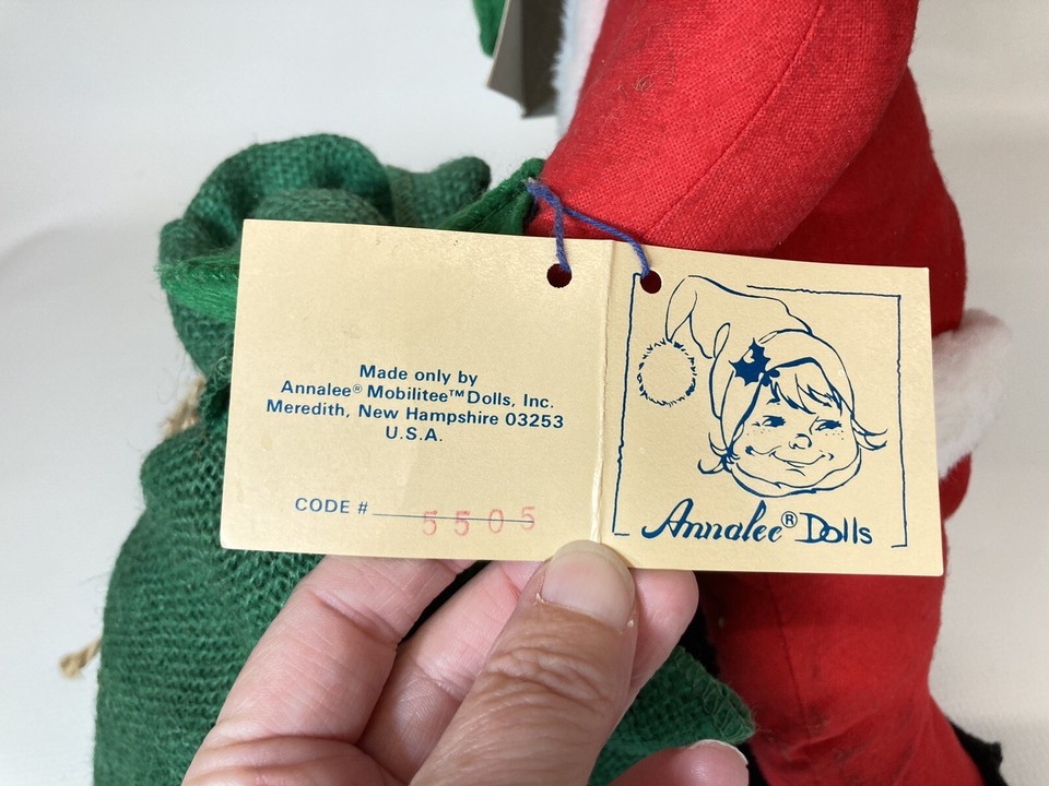 1988 ANNALEE 18" Santa Doll Good Boys & Girls List Green Santa Bag 5505 ...