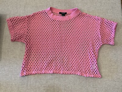 Forever 21 Hot Pink Fishnet Mesh Short Sleeve Crop Swimwear Top Size S ...