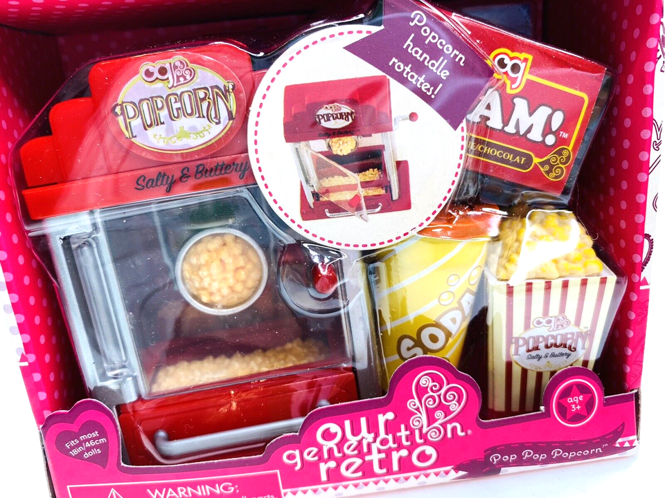 NIB Our Generation Retro Pop Pop Popcorn Gift Set Kitchen 18" Dolls ...