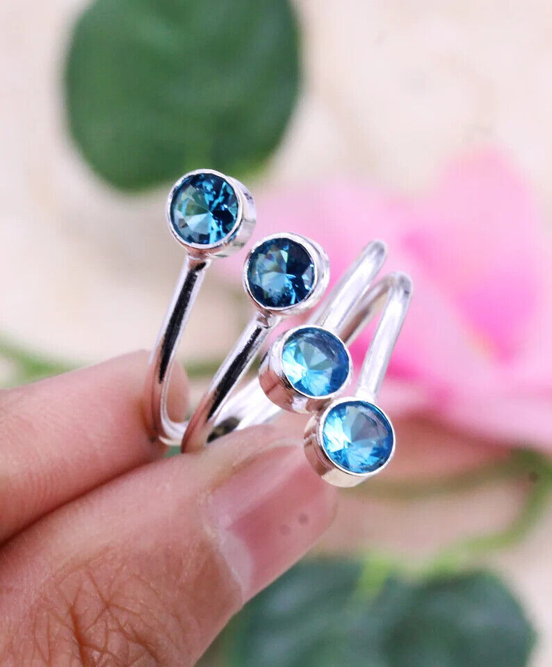 Solid 925 Silver Blue Topaz Ring Handmade Adjustable Women Ring All ...
