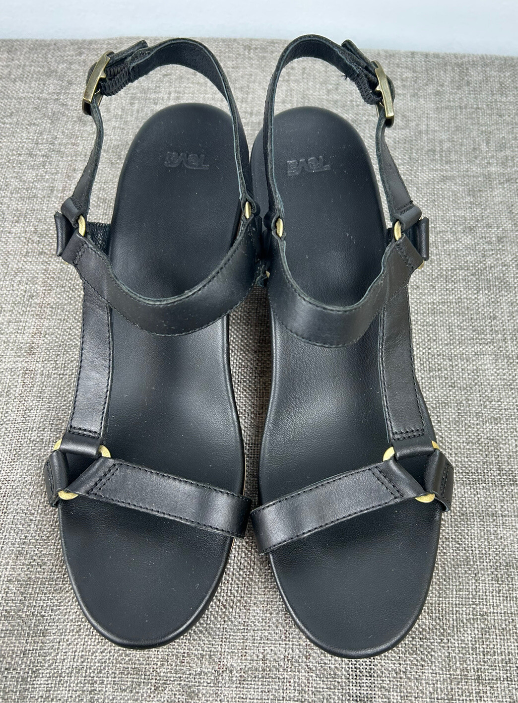 Teva Arrabelle Wedge Sandals Women's Size 9.5 Shoes Black Leather Cork ...