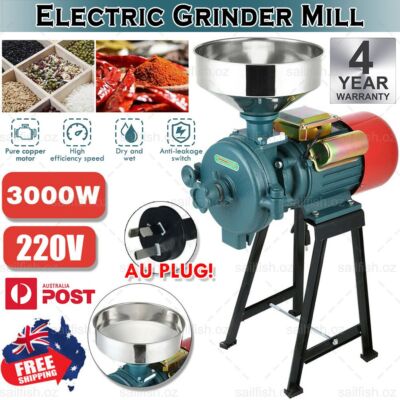 AU 3000W Electric Mill Wet Dry Grinder Machine Corn Grain Rice Wheat ...