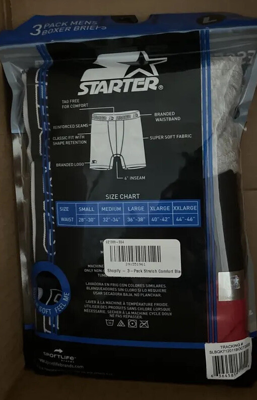 Large STARTER 3 Pack Stretch Comfort Black Label Boxer Briefs ...