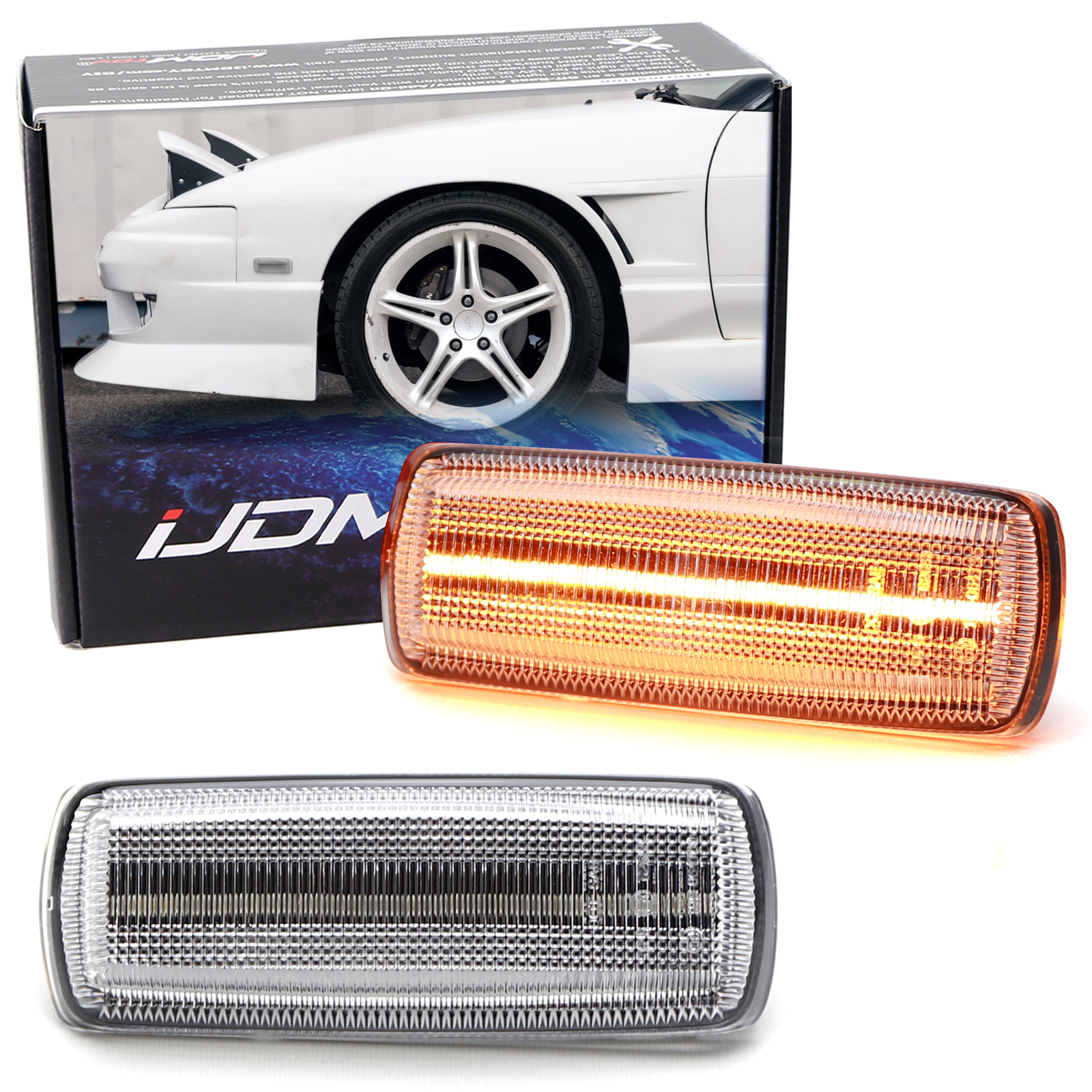 JDM Clear Lens Amber Full LED Side Marker Lights For 1989-1998 Nissan ...