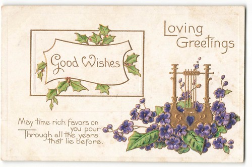 Postcard 1911 Good Wishes Loving Greetings Musical Instrument Poem VTG ...