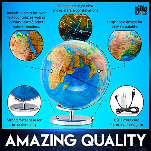 Interactive World Globe for Adults - Large 13 Inch Globe with Stand ...