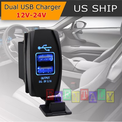 Dual USB Power Charger Carling ARB Rocker Switch Blue LED Light Car ...