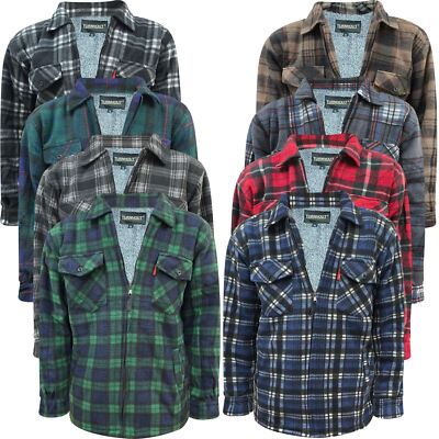 Mens Fleece Sherpa Flannel Padded Work Shirt Sherpa Fur Lined ...
