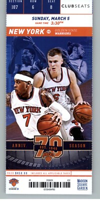 Golden State Warriors vs Knicks 3/5/2017 Ticket - Stephen Curry 31 ...
