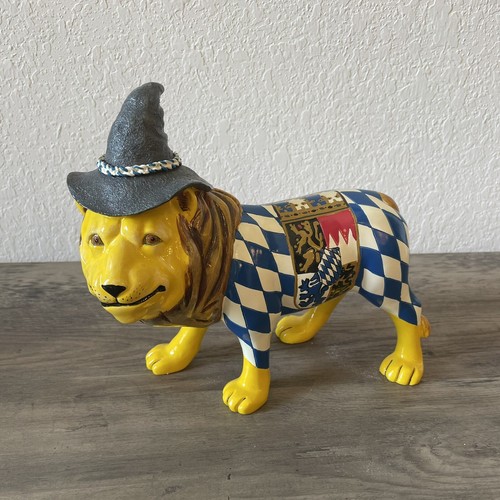 RARE Unique Yellow Bavarian Lion Figurine Checkered Flag Resin Statue ...