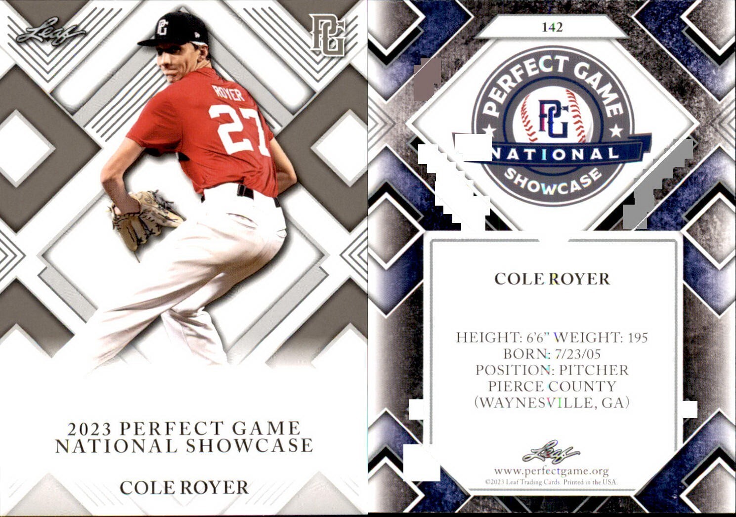 COLE ROYER Rookie 2023 Leaf Perfect Game National Showcase RC #142 | eBay